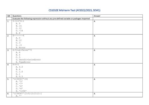 CS1010E 202223 S1 Midterm 2Banswers CS1 010 E Mid Term Test AY 2022