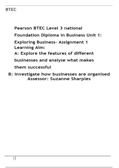Unit 1 Exploring Business Assignment 1 P1 P2 P3 M1 M2 Pearson Btec Level 3 Social Cause