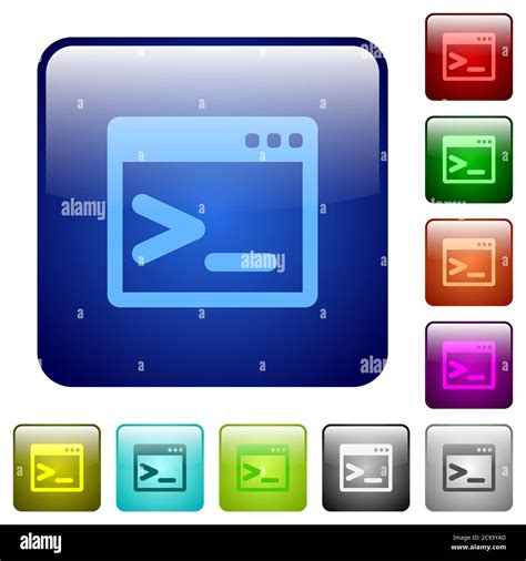 Command Prompt Icons In Rounded Square Color Glossy Button Set Stock