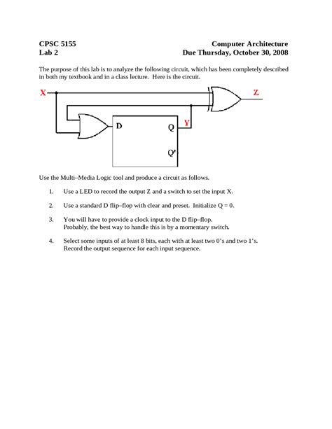 Analyze The Circuit Computer Architecture Lab 2 Cpsc 5155u Docsity