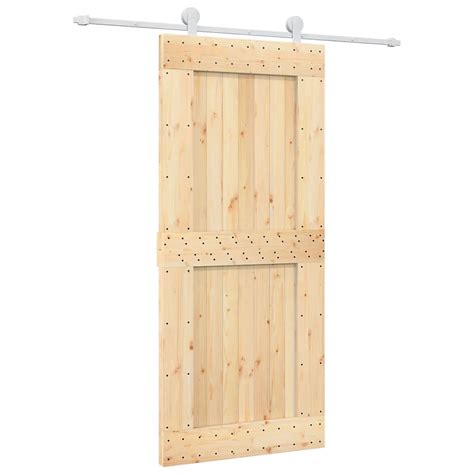 Modern Sliding Door With Hardware Set 90x210 Cm Solid Wood Pine