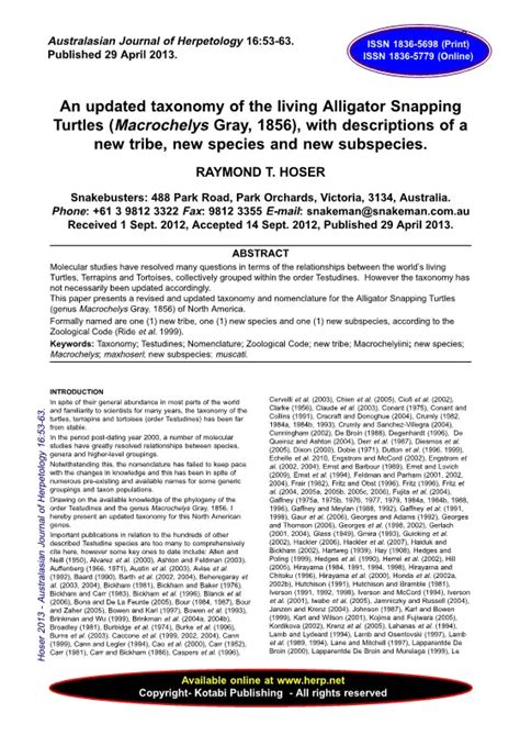An Updated Taxonomy Of The Living Alligator Snapping Turtles