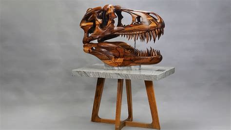 Life Size T Rex Skull Carved From Solid Wood