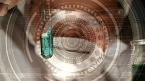 Animation Of Scope Scanning And Data Processing Over Caucasian Female Scientist In Lab Stock