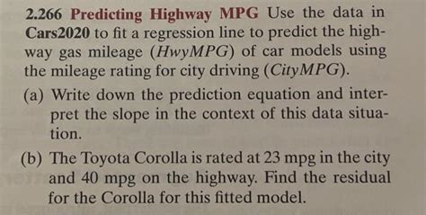 2 266 predicting highway mpg use the data in cars2020