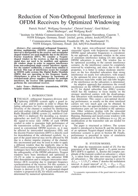 Pdf Reduction Of Non Orthogonal Interference In Ofdm Receivers By Optimized Windowing