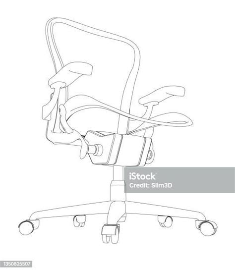 흰색 배경에 고립 된 검은 색 라인에서 게임 의자 개요 원근보기입니다 벡터 일러스트레이션 사무실에 대한 스톡 벡터 아트 및 기타