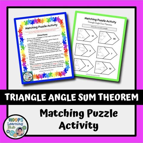Triangle Angle Sum Theorem Matching Puzzle Activity Right Triangle