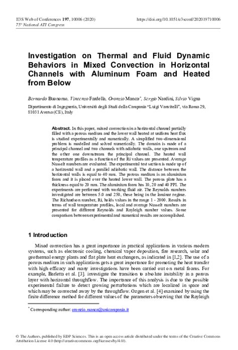 Pdf Investigation On Thermal And Fluid Dynamic Behaviors In Mixed Convection In Horizontal