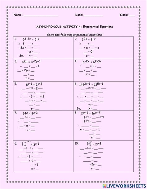 Exponential Equations Worksheets