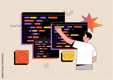 software developer writes codes on special language on computer concept of script coding and