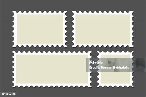 회색 배경에 고립 된 빈 Postege 테 지 우표의 집합입니다 플랫 스타일에서 다른 크기의 메일 스탬프 0명에 대한 스톡 벡터 아트 및 기타 이미지 Istock