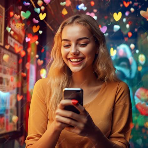 Premium Ai Image A Girl Is Texting On Her Phone And Smiling