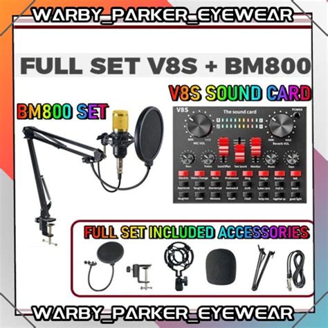 Full Set V8S Sound Card BM800 Microphone Bluetooth USB Audio Interface Live Stream Broadcast