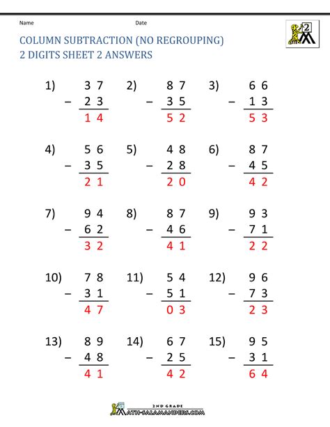 2 Digit Subtraction Worksheets