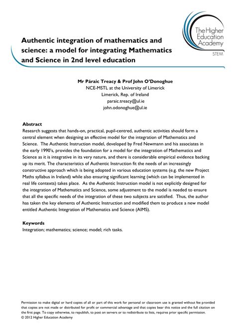 Pdf Authentic Integration Of Mathematics And Science A Model For