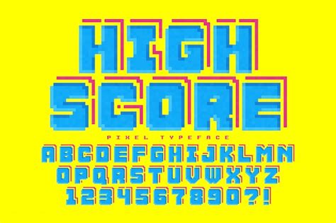 8 비트 게임처럼 양식화 된 픽셀 벡터 글꼴 디자인 프리미엄 벡터