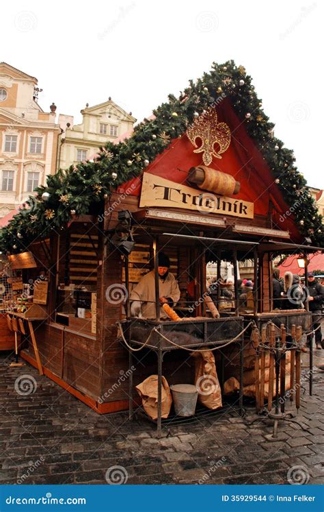 Trdelnik Rolled Pastries On Prague Christmas Market Editorial Stock