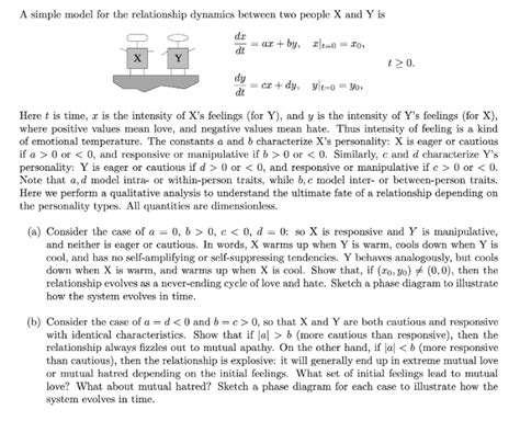 Solved A Simple Model For The Relationship Dynamics Between Chegg Com