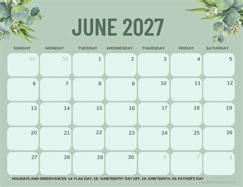 June 2027 Calendar 52 Free Pdf Printables