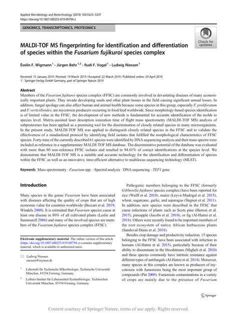 Maldi Tof Ms Fingerprinting For Identification And Differentiation Of Species Within The