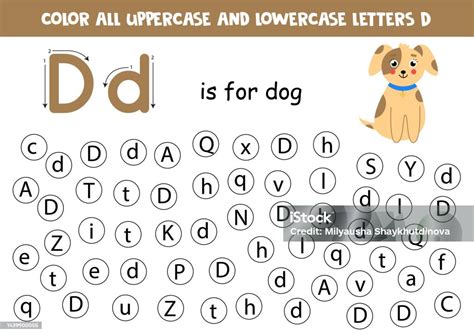 모든 글자를 찾아 색칠하십시오 D 알파벳 학습을위한 교육용 워크 시트 개에 대한 스톡 벡터 아트 및 기타 이미지 개 알파벳 D 가축 Istock