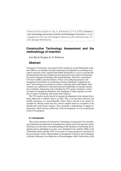 Pdf Constructive Technology Assessment And The Methodology Of Insertion