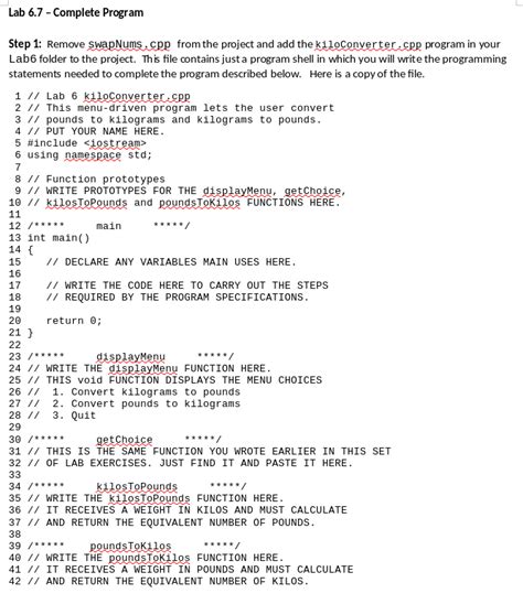 solved lab 6 7 complete program step 1 remove swapnums cpp