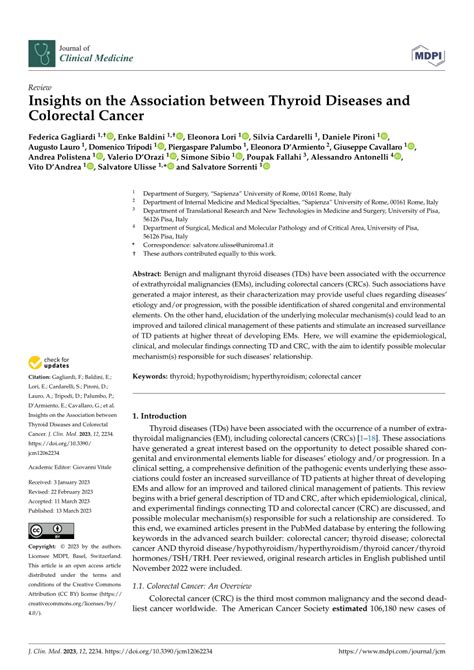 Pdf Insights On The Association Between Thyroid Diseases And Colorectal Cancer