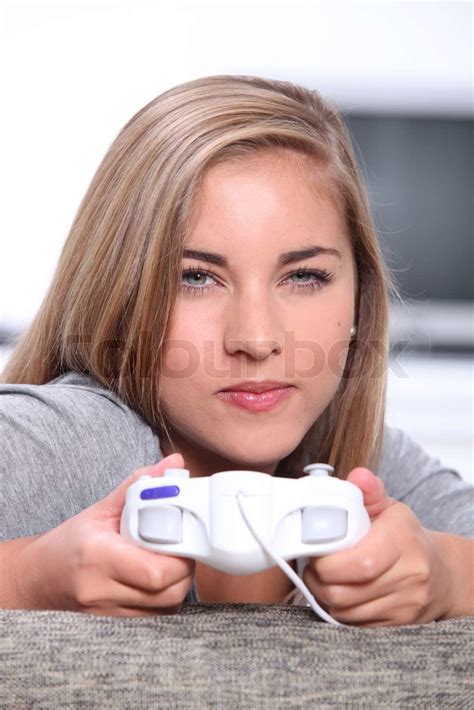 Woman With Video Game Controller Stock Image Colourbox