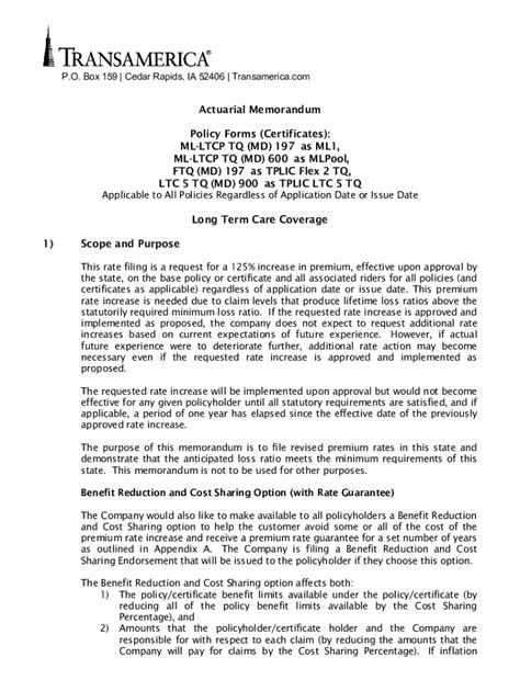 Fillable Online Actuarial Memorandum Policy Forms Certificates Ml