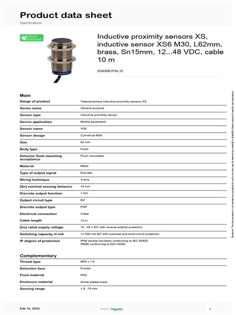 Inductive And Capacitive Sensors Xs And Xt Xs630b1pal10 Pdf Electrical Equipment Electricity