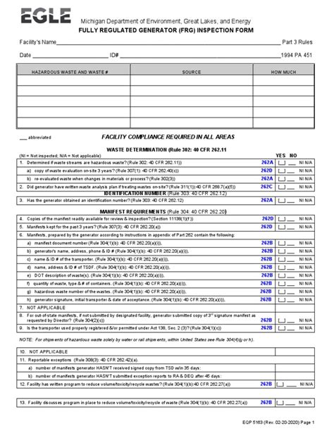 Generator Inspection Form Eqp5163 Fully Regulated Generator