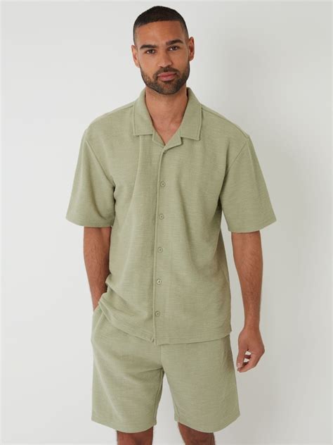 Buy Threadbare Green Textured Cuban Collar Short Sleeve Shirt From Next