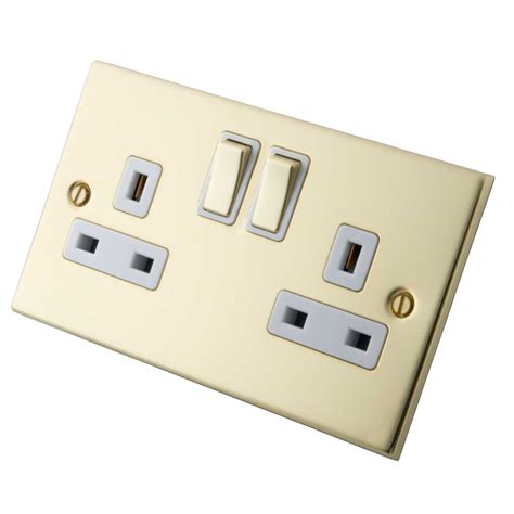 M2 Decorative 13a 2 Gang Double Switched Socket White Insert Polished