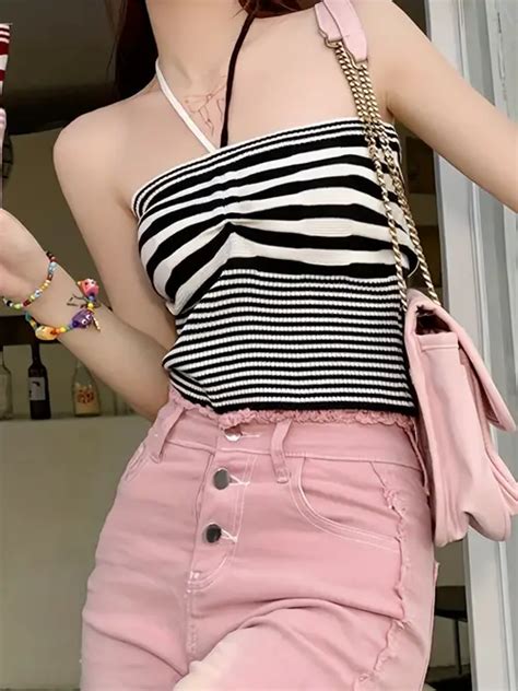 Knitted Crop Halter Neck Top Y2k Backless Halter Top For Summer Womens Clothing Temu