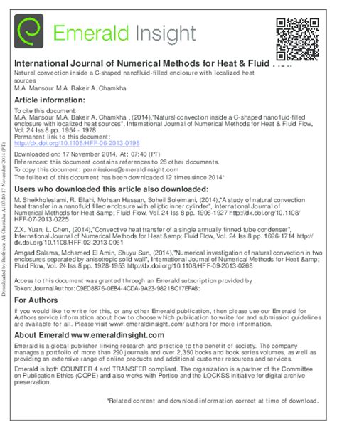 Pdf International Journal Of Numerical Methods For Heat And Fluid Flow Natural Convection Inside