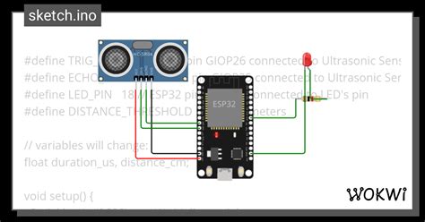 Esp 32 Ultrasonic With Led Wokwi Esp32 Stm32 Arduino Simulator