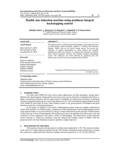 Double Star Induction Machine Using Nonlinear Integral Backstepping