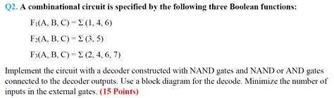 Q2 ﻿a Combinational Circuit Is Specified By The