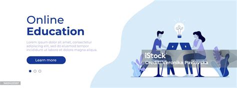 온라인 교육 개념 웹 사이트 페이지의 벡터 레이아웃입니다 원격으로 공부하는 사람들과 평평한 스타일로 일러스트레이션 집에서