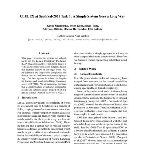 Héctor Hernández On Linkedin Clulex At Semeval 2021 Task 1 A Simple System Goes A Long Way