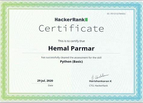 Hemal Parmar On Linkedin Hackerrank Python3 Certificate