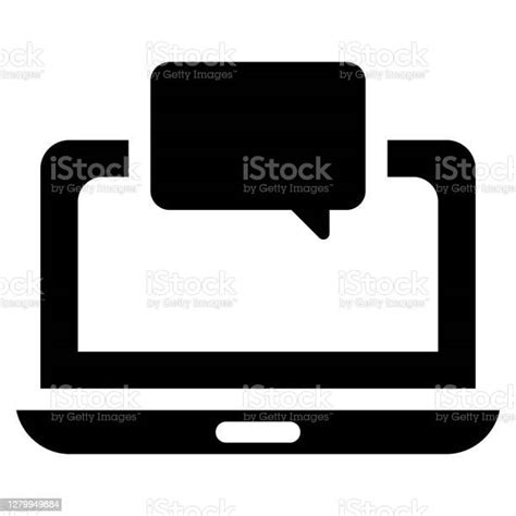 랩톱 화면 그림에서 채팅 사인을 합니다 메시지 라인 스타일로 채팅 아이콘 0명에 대한 스톡 벡터 아트 및 기타 이미지 0명 공동체 기포 Istock