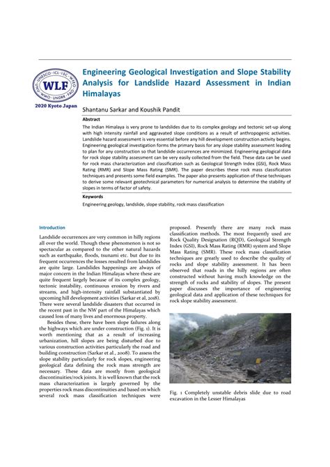 PDF Engineering Geological Investigation And Slope Stability Analysis For Landslide Hazard