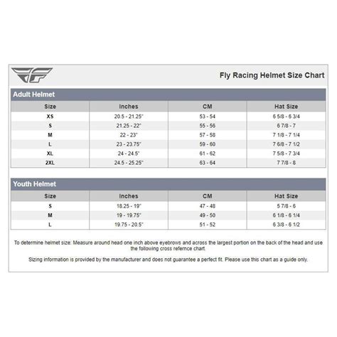 Fly Helmet Size Chart Dublin Sizing