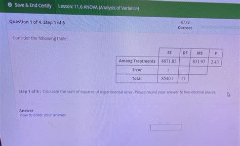 solved save and end certify lesson 11 6 anova analysis of