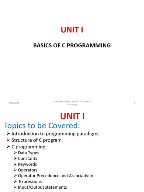 Unit I C Pdf Programming Paradigms Object Oriented Programming