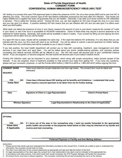 Free Printable Hiv Consent Form Word Pdf Templatedata