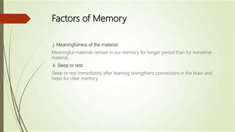 Memory Factors Affecting The Memory And The Types Of Memories Pptx